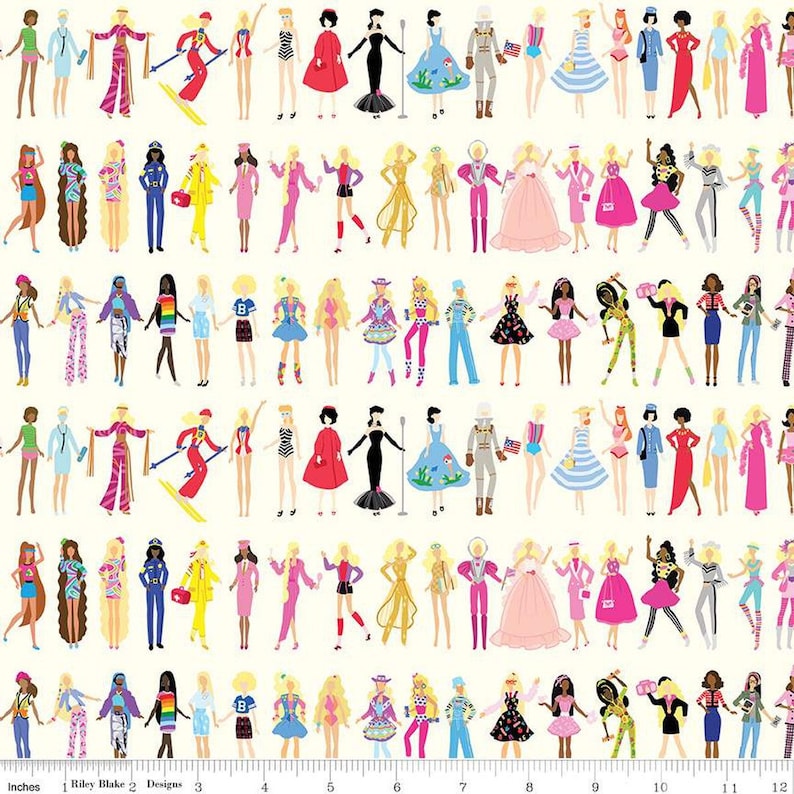 Barbie Doll Paper Dolls on Cream Fabric. World Barbie Movie Collection ...