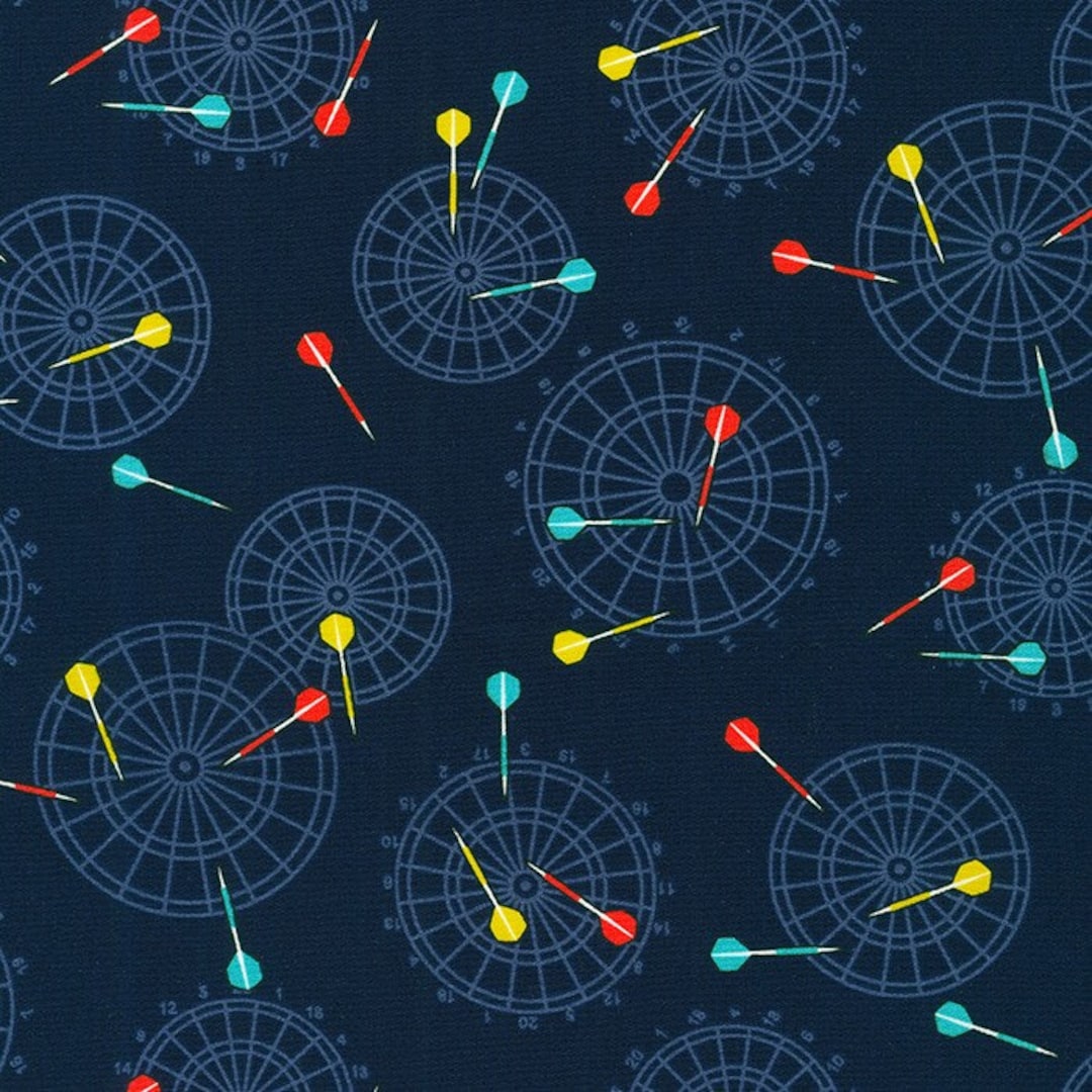 Darts and Dartboards on Navy Game Fabric by the Yard / Sevenberry ...