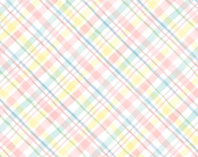 Easter Fabric, Pink Pastel Spring Plaid Fabric Bunnies and Blooms by P ...