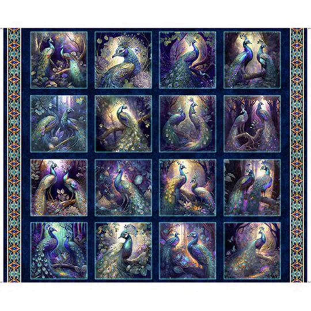 Peacock Picture Patches 36" Quilt Fabric Panel / Resplendent Peacock ...