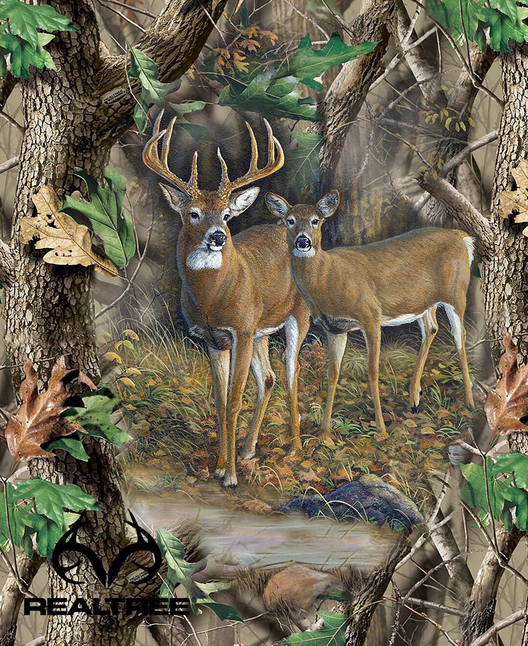 Deer Buck and Doe Quilt Fabric Panel / Realtree Patriotic Deer Panel ...