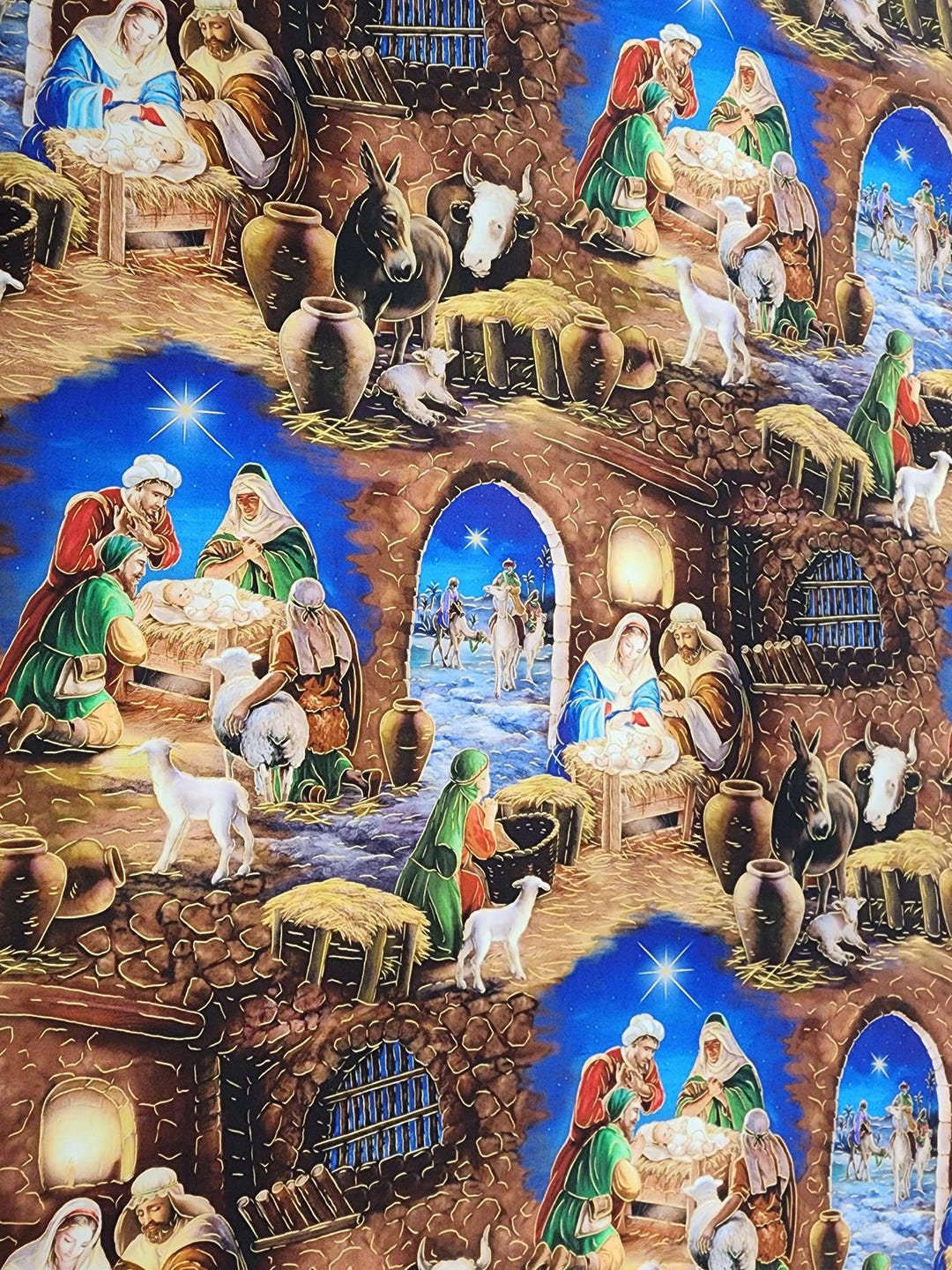 Christmas Fabric, Nativity Vignettes Fabric by the Yard A King is Born ...