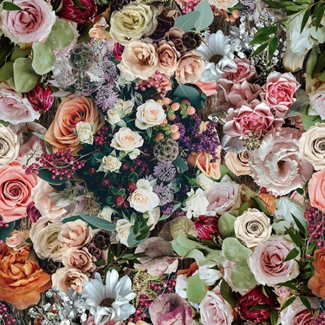 Packed Roses Fabric, Serene Days Floral Allover Fabric by Hoffman ...