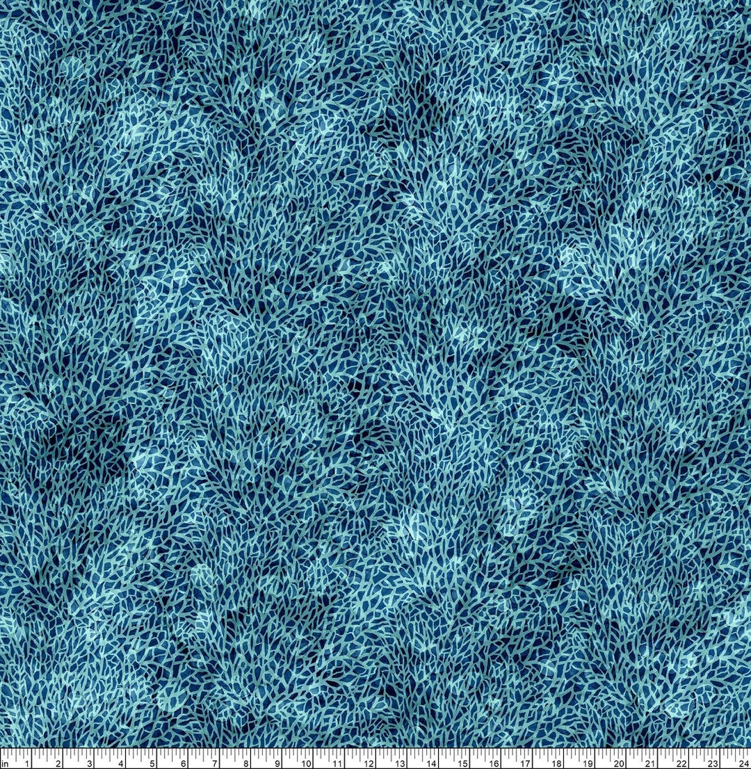 Coral Texture on Blue Fabric / Ocean Cruise Fabric by the Yard / Sea ...