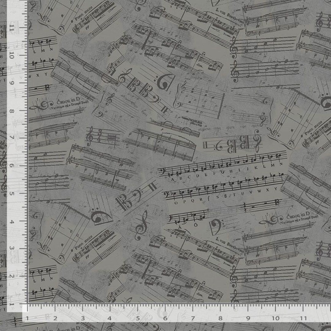 Music Fabric / Musical Scales on Gray Fabric, Sonata Surrounded by ...