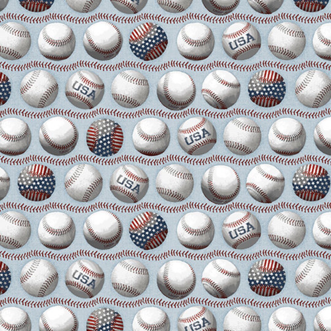 Baseball Fabric on Light Blue, Game Time Collection by Benartex Fabrics ...
