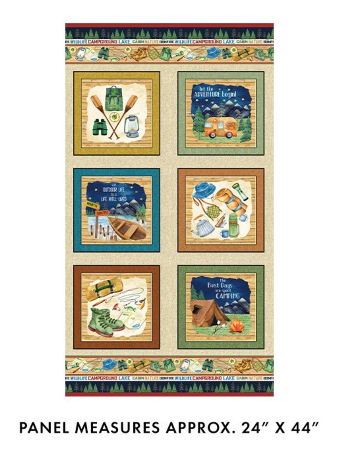 Camping Fabric Quilt Panel / Live Love Camp 24" Block Panel by Kanvas ...