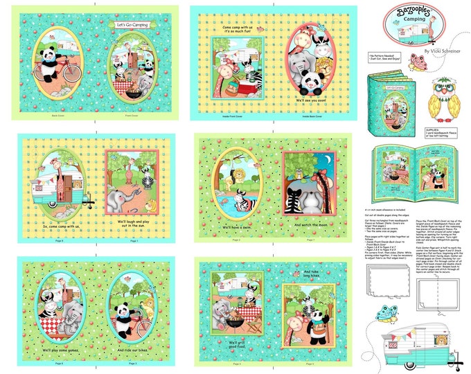 Bazooples Campout Cloth Book Panel / Fabric Book Panel Nursery Softbook ...