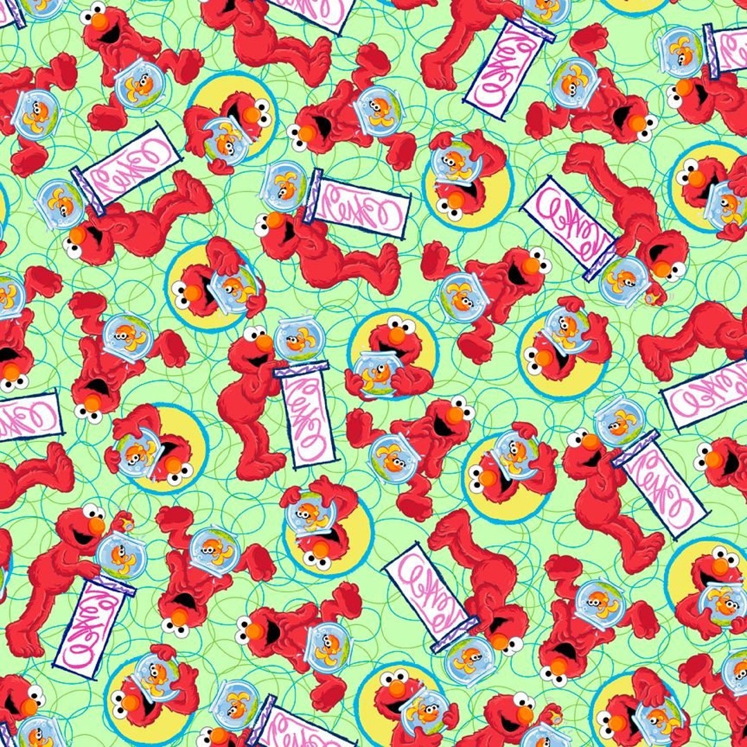 Sesame Street Fabric / Tossed Elmo on Green by QT Fabrics, Sesame ...