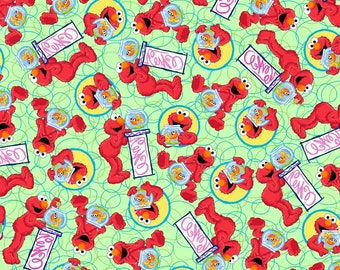 Sesame Street Fabric / Elmo and Stars on Teal Fabric by QT Fabrics ...