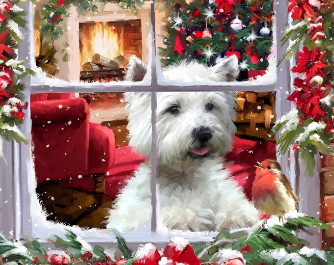 The Dog With the Robin Dog Fabric Panel 36 Westie West Highland Terrier ...