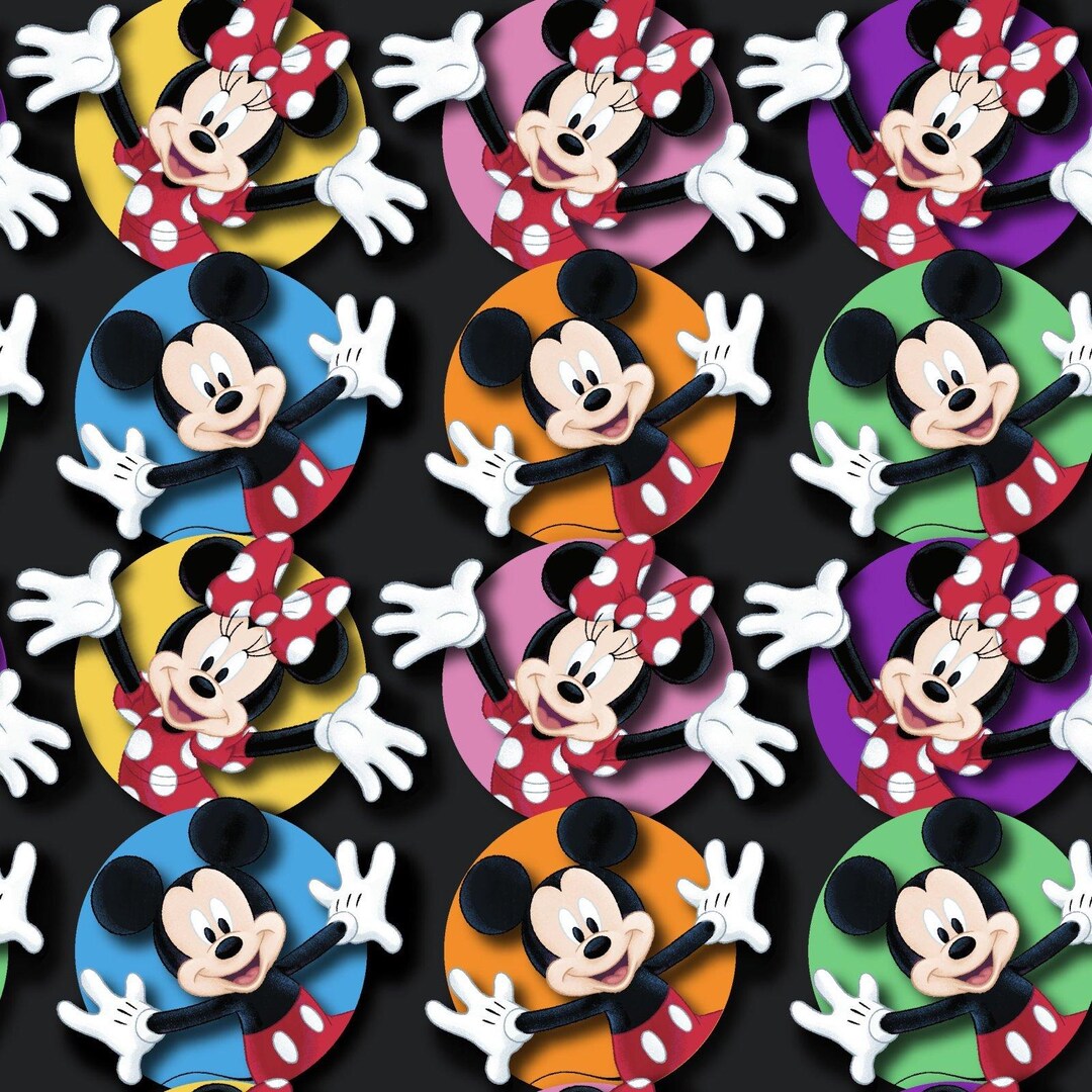 Mickey and Minnie Circles Jazz Hands Fabric by the Yard / Mickey ...