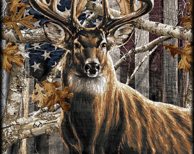 Deer Buck and Doe Quilt Fabric Panel / Realtree Patriotic Deer Panel ...