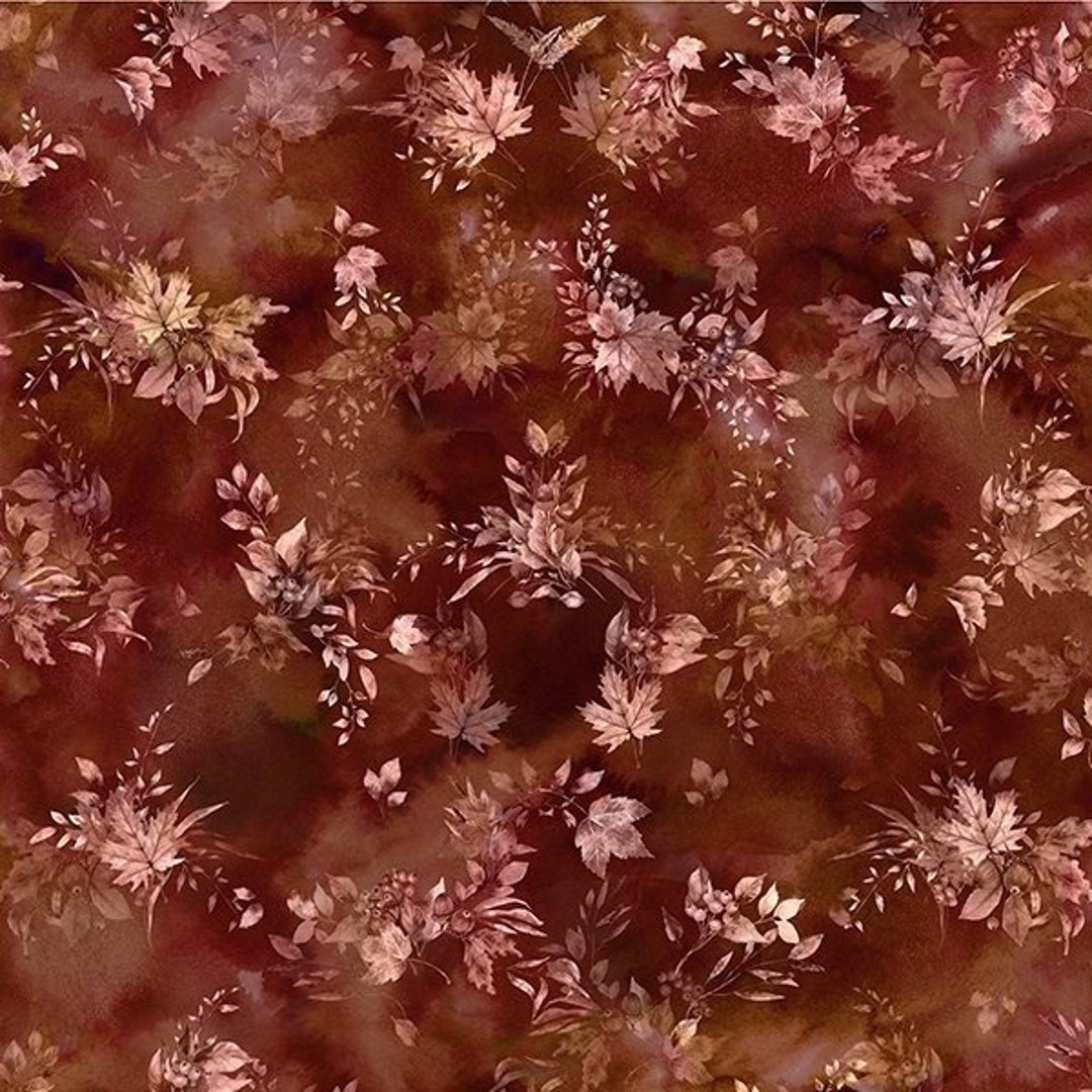 Leaves on Rust Fabric by Hoffman Forest Tales Collection, Landscape ...
