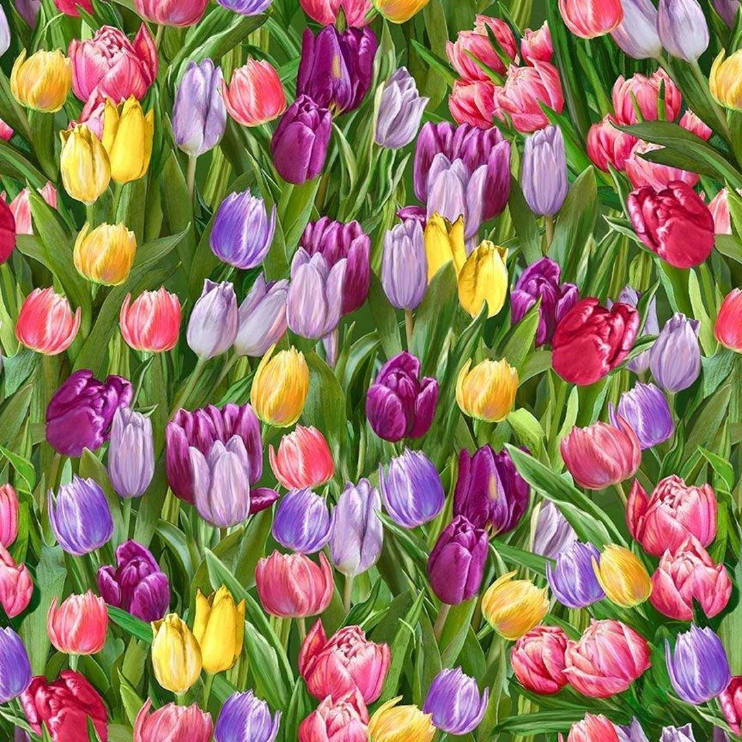 Tulip Fabric by the Yard / Floral Tulip Field Just Hatched Easter by ...