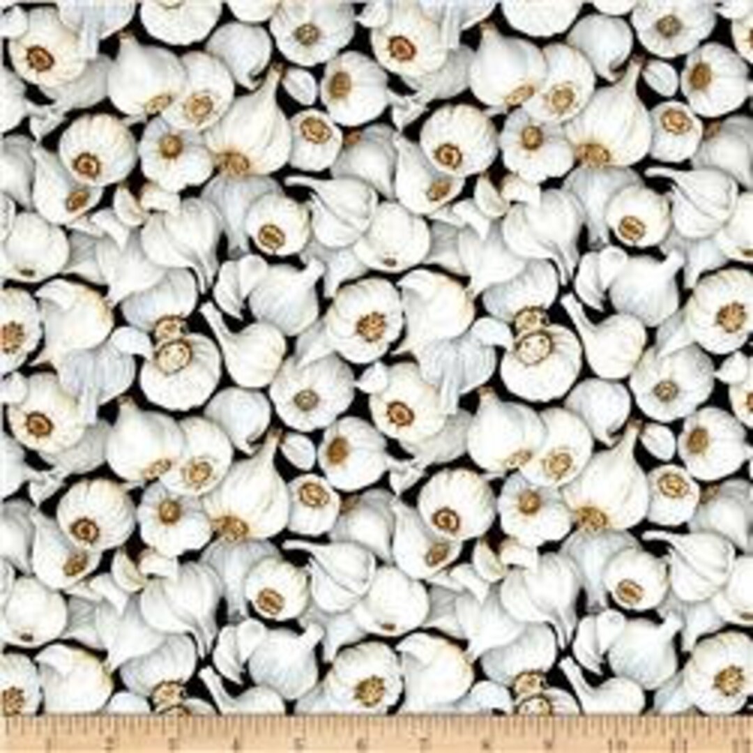 Garlic Fabric / Farmer John Garden Garlic on Black / Fabri-quilt ...