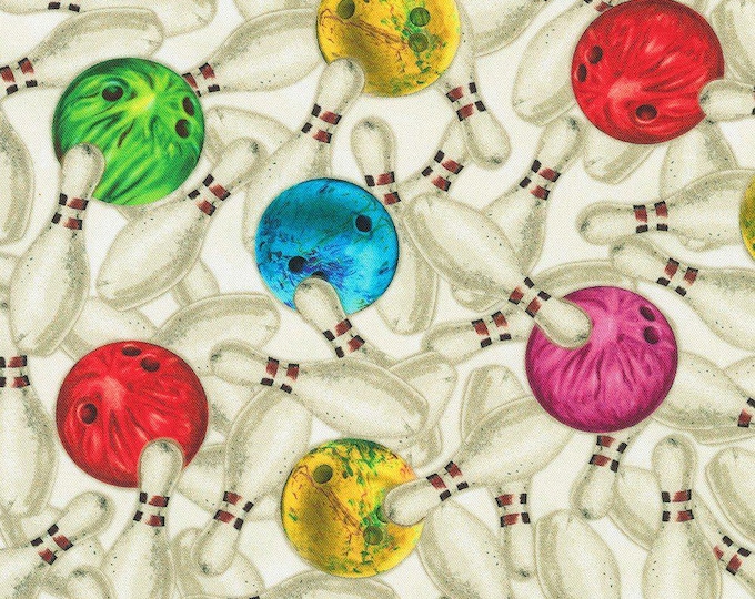 Bowling Fabric / Bowling Balls and Pins Tenpin Alley Retro by Robert ...