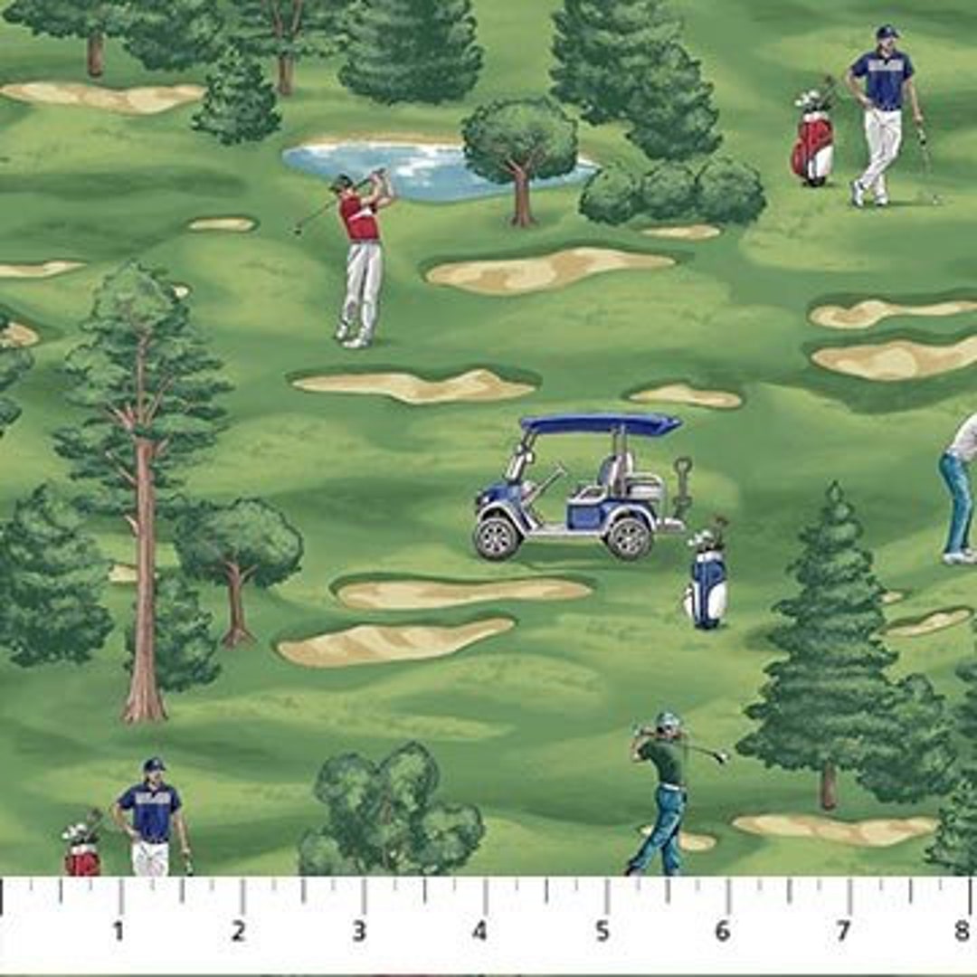 Golf Fabric / Golf Players and Sand Traps on Green, Hole in One ...