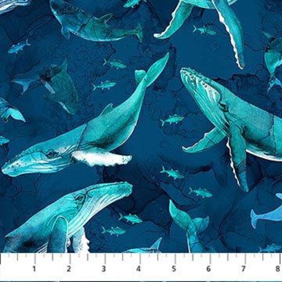 Humpback Whales Fabric / the Deep Blue Ocean Life Fabric by the Yard by ...