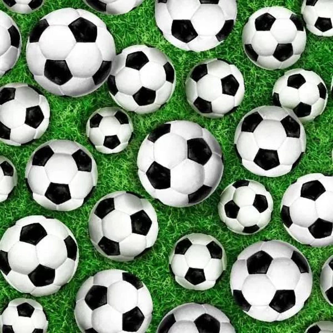 Soccer Balls Fabric / Soccer Balls on Grass Play Ball by Oasis / Soccer ...