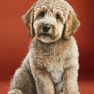 Labradoodle Fabric Panel on Red /dog Fabric Panel 36" Panel by David ...