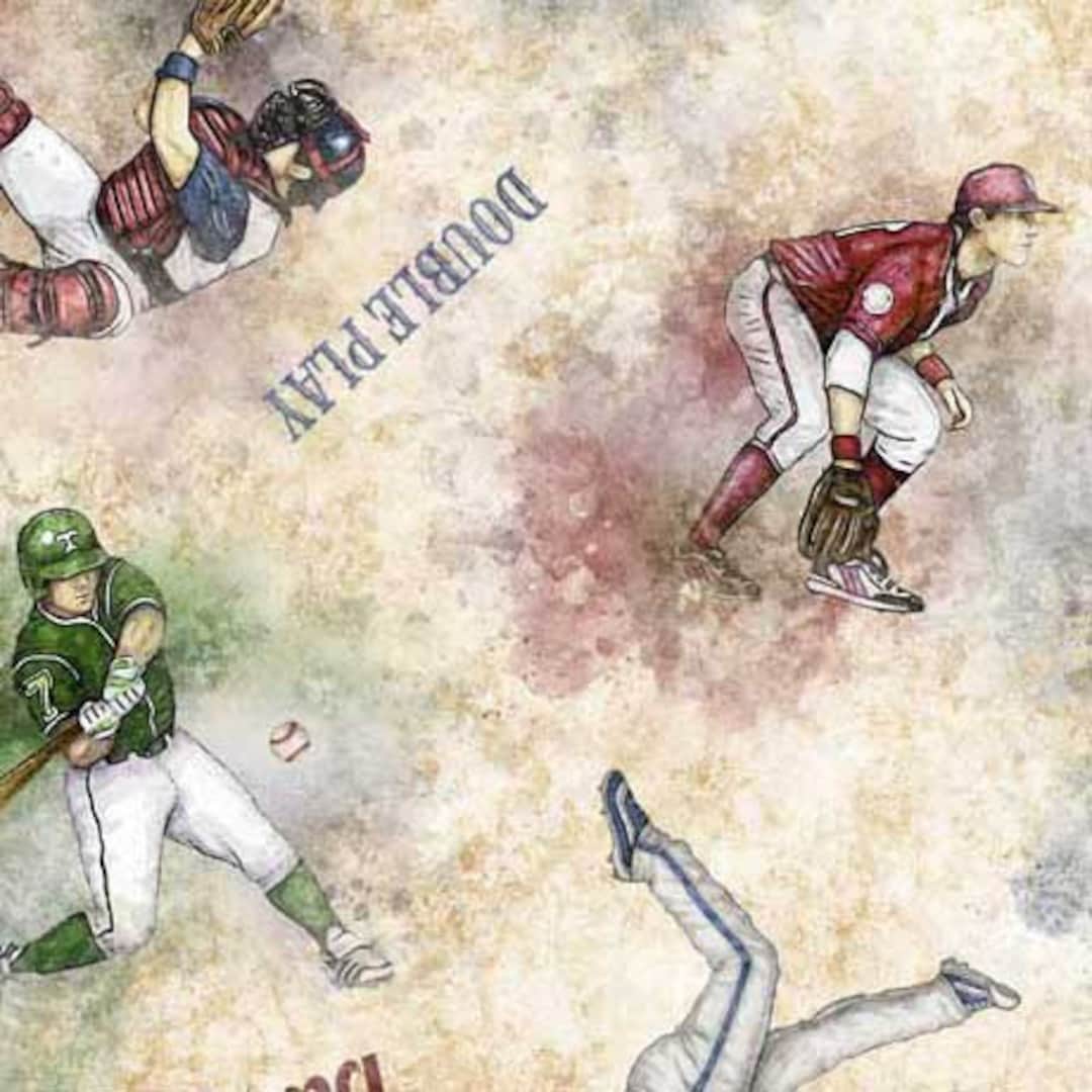 Baseball Fabric / Baseball Players Toss on Sand, Bases Loaded ...