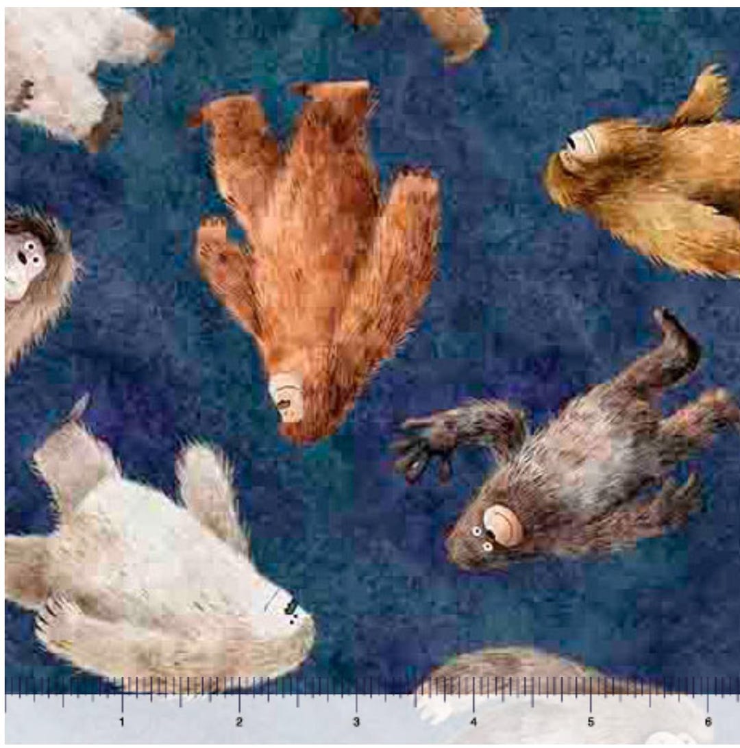 Bigfoot Fabric, Bigfoot Sasquatch Yeti Allover Toss on Navy Fabric by ...