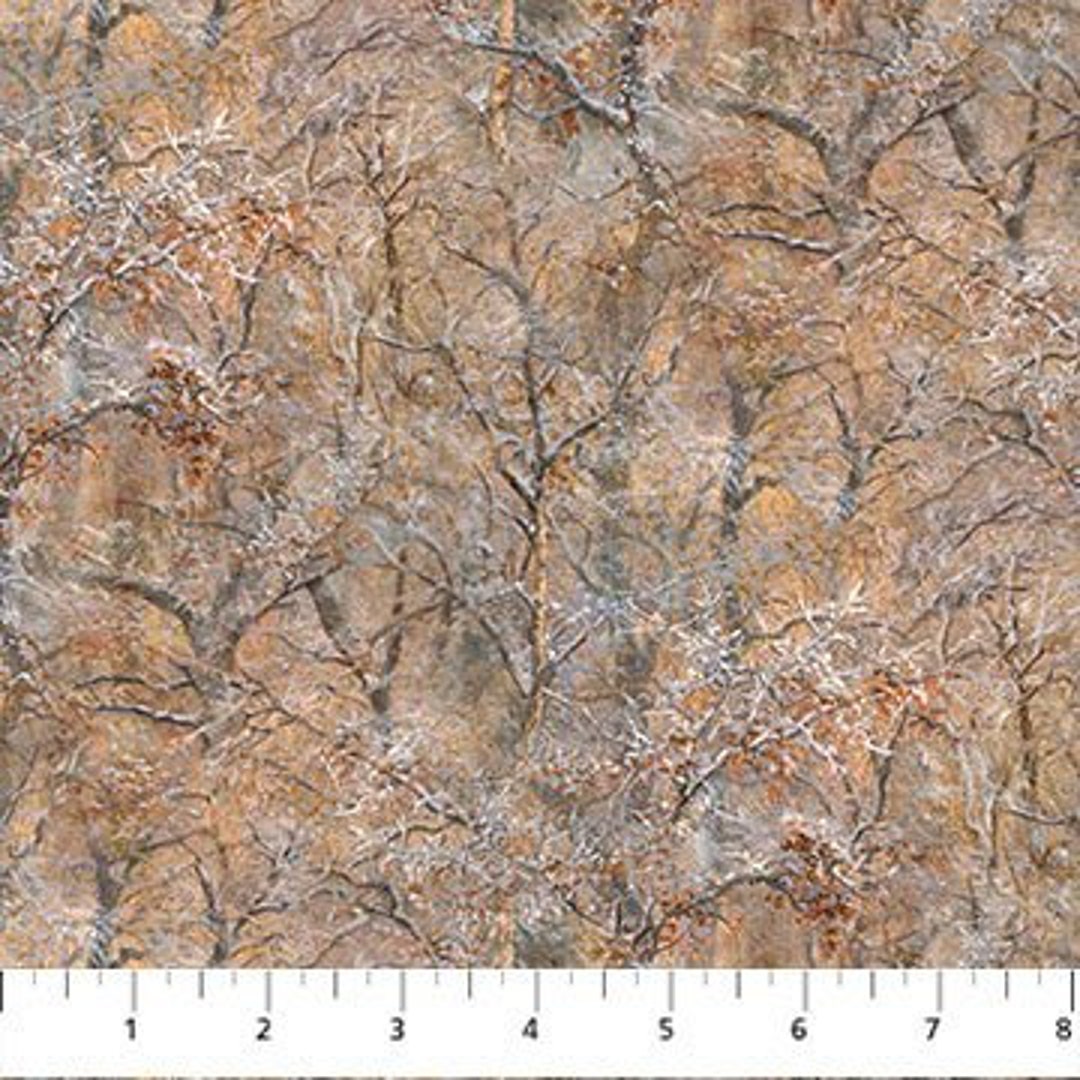First Frost Trees Brown Multi Stonehenge Tree Branches Fabric by ...