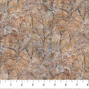 First Frost Trees Brown Multi Stonehenge Tree Branches Fabric by ...