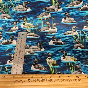 Loons on Water Scenic Fabric / Lake Loon Scenic on Blue Fabric by ...