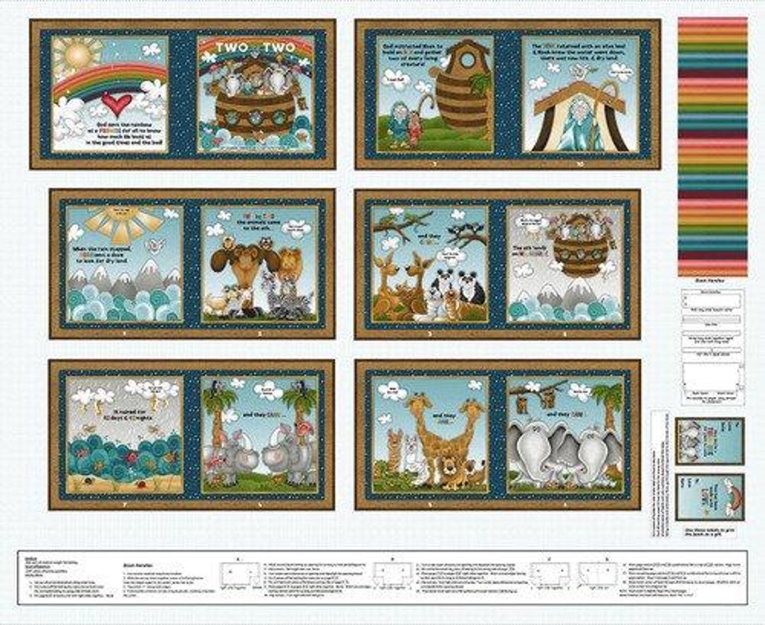 Two by Two Cloth Book Panel / Noah's Ark Soft Cloth Book by Henry Glass ...