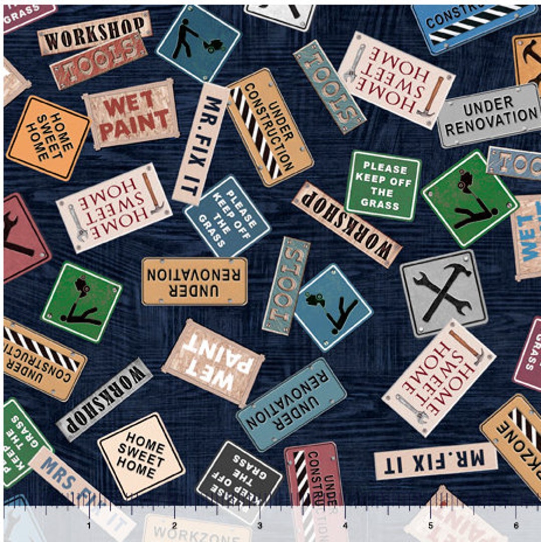 Construction Signs Fabric by the Yard / A Little Handy Fabric, Quilting ...