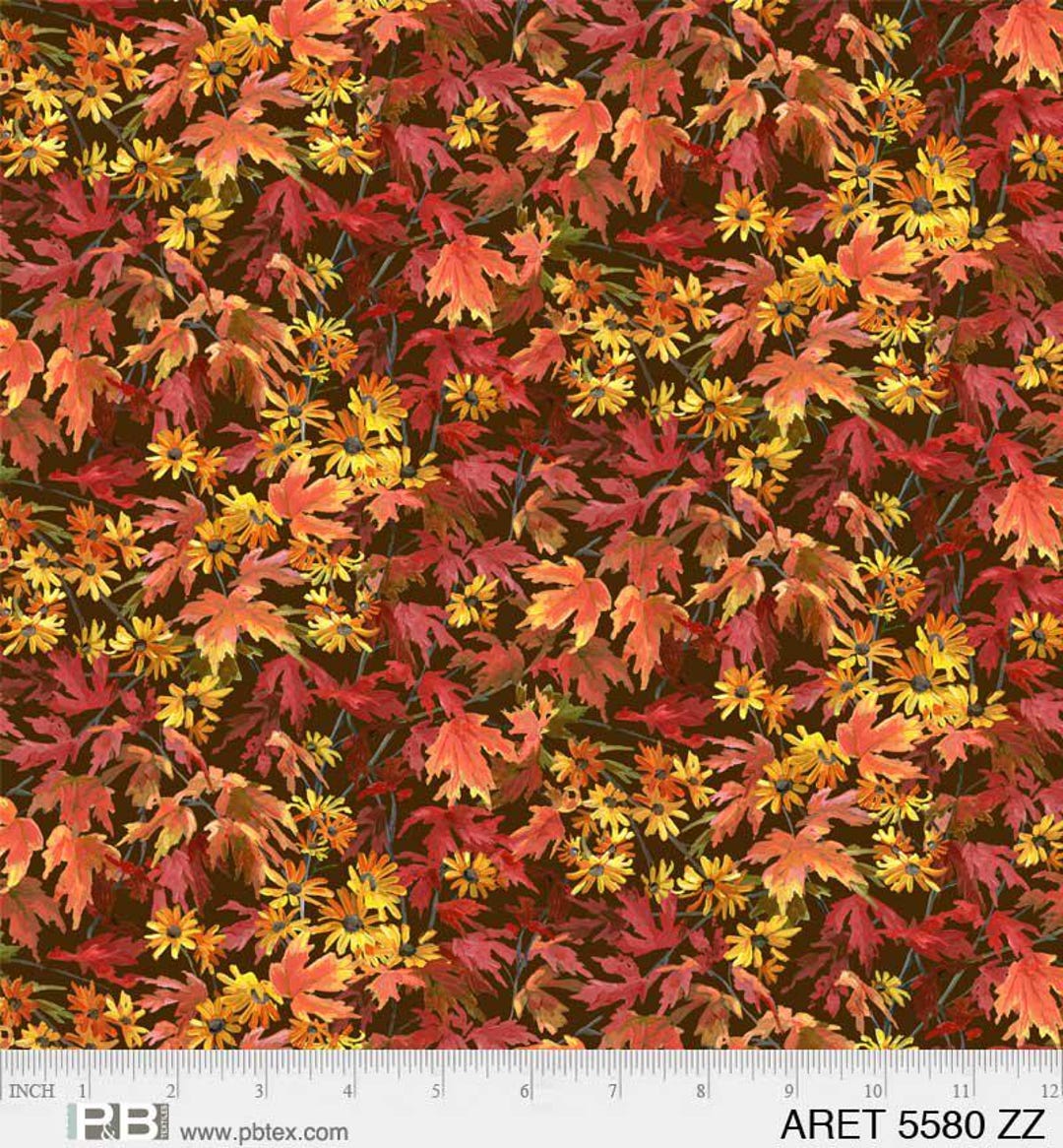 Maple Leaves in Autumn on Brown Landscape Fabric by Autumn Retreat ...