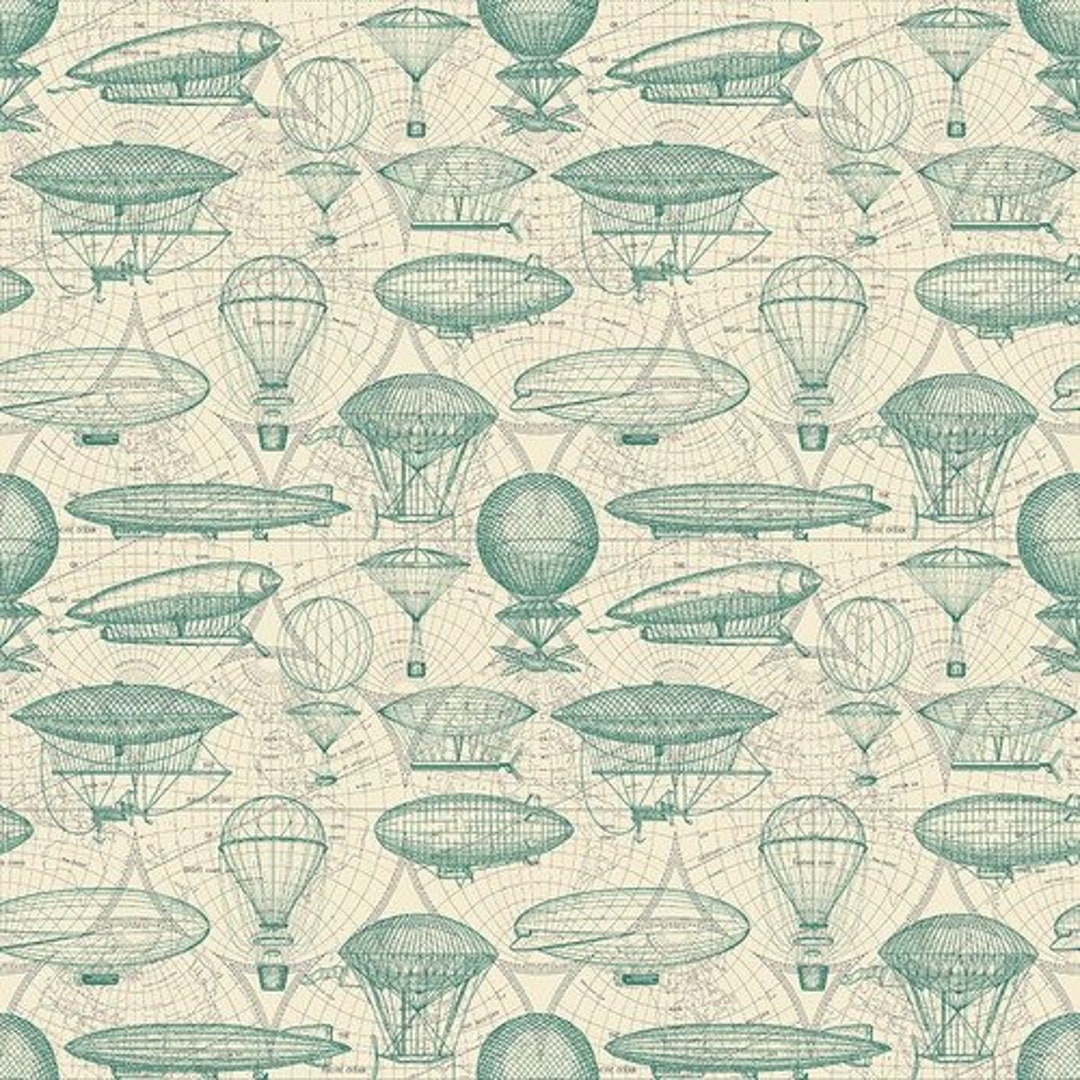 Steampunk Fabric, Airship Blueprint on Ivory / Time Travel Collection ...
