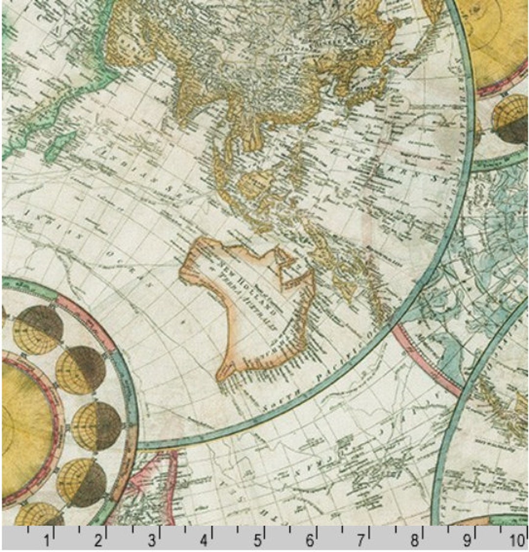 Library of Rarities Antique Map Fabric by the Yard / Vintage by Aimee ...