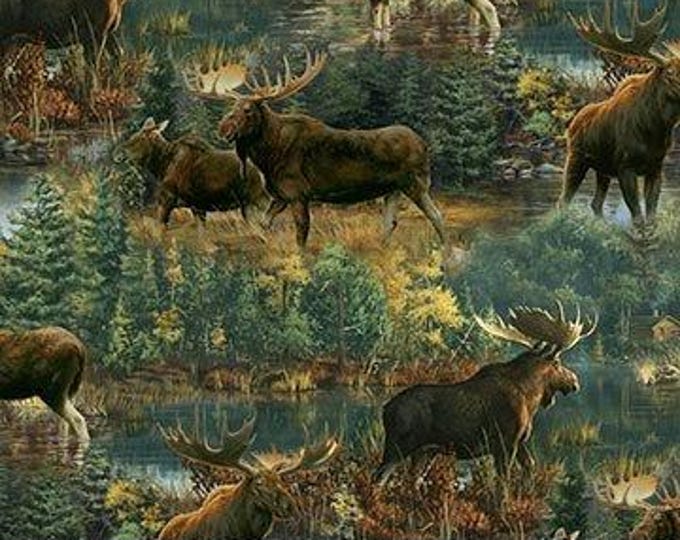Moose Scenic Fabric, Northwood Collection by Northcott Fabrics / Bison ...