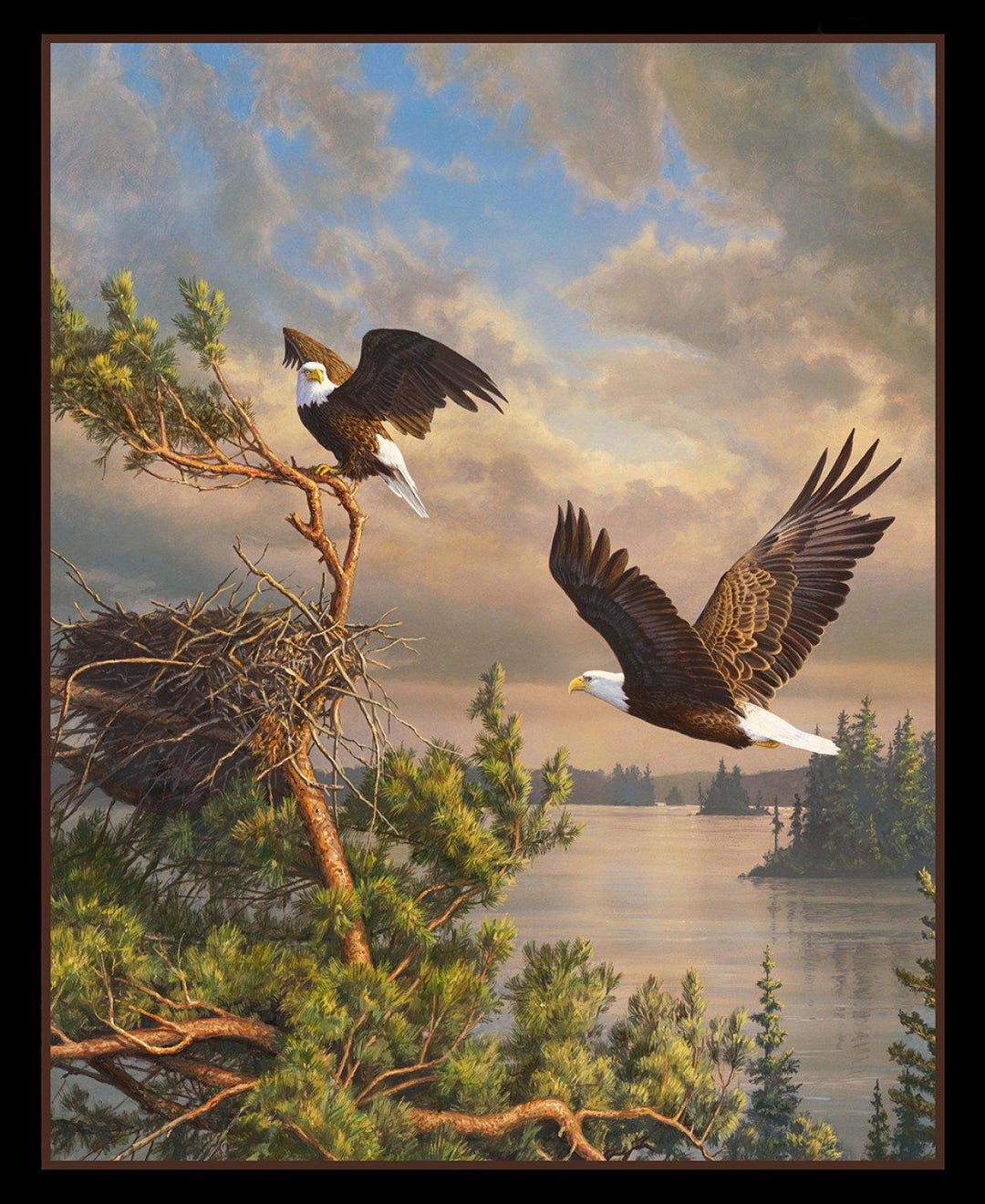 Eagles Nesting Quilt Panel / Coming Home Eagle and Nest Panel 36x43" by ...