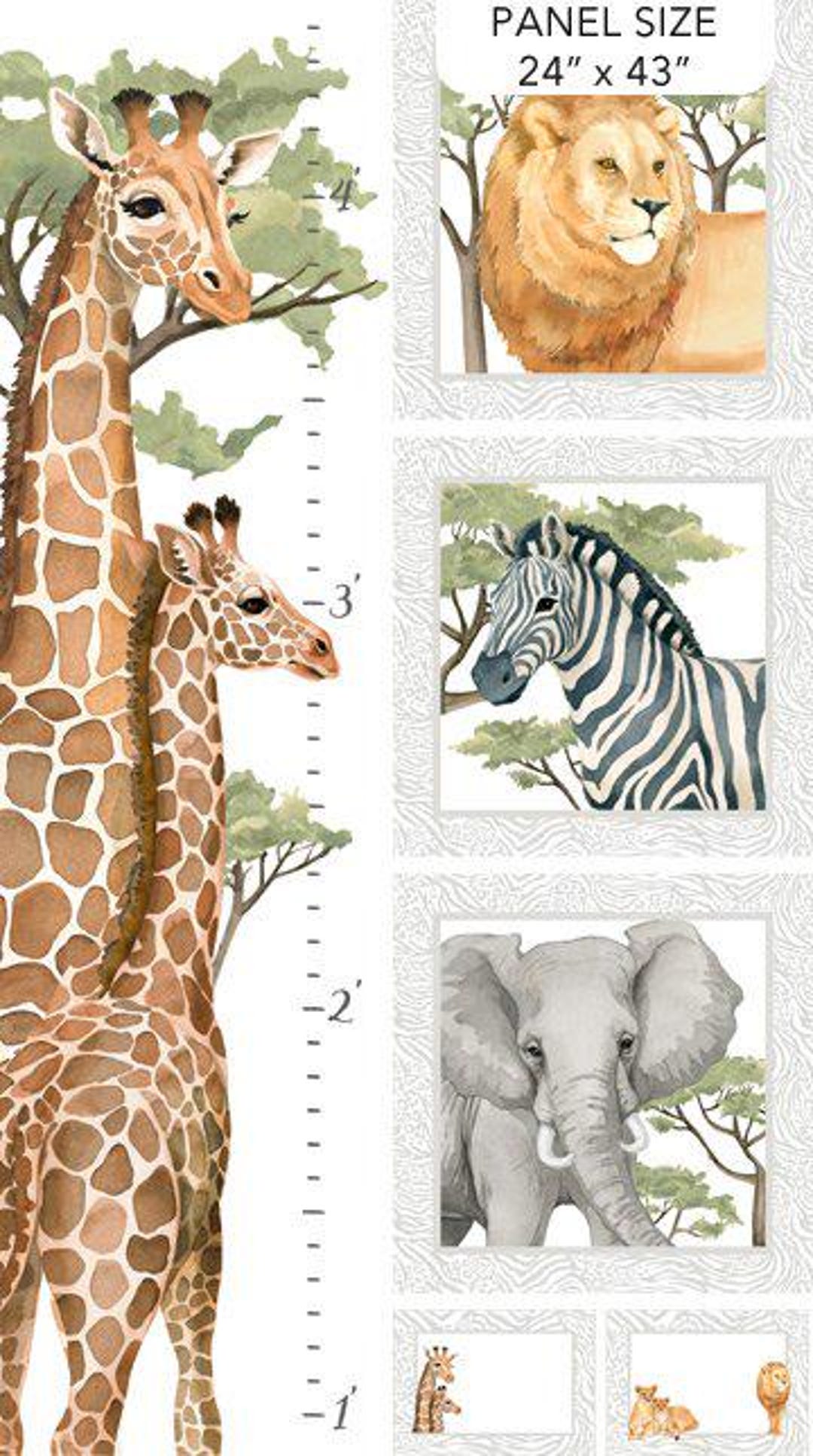 African Animal Growth Chart Panel Wild One by Northcott Quilt Panel ...