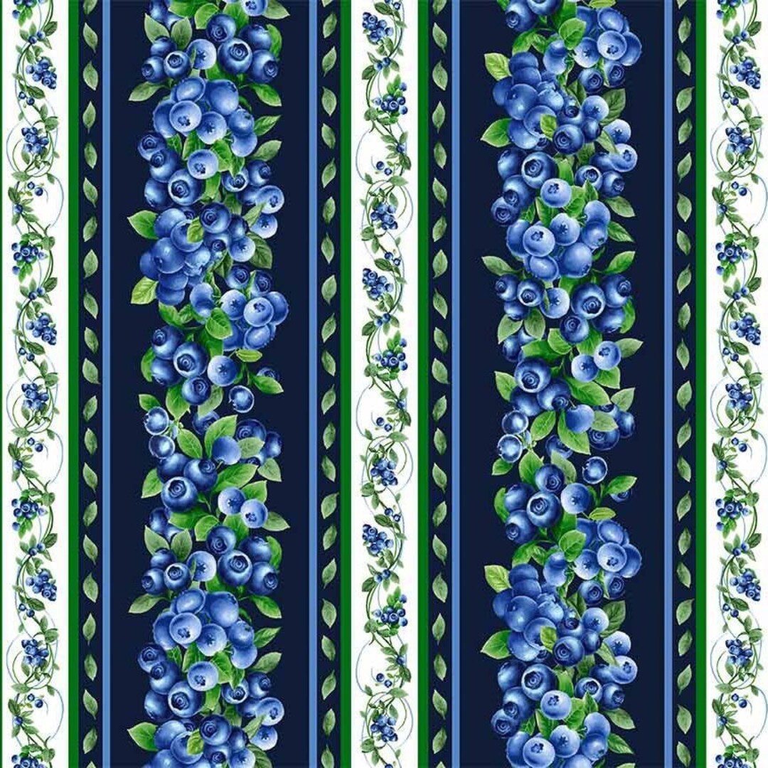 Blueberry Stripe on Navy Fabric by Timeless Treasures Blueberry Delight ...