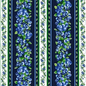 Blueberry Stripe on Navy Fabric by Timeless Treasures Blueberry Delight ...