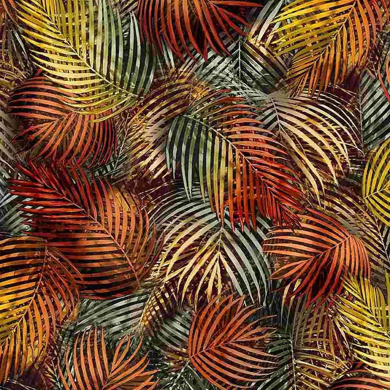 Tropical Forest Leaves Floral Fabric on Black Fabric by Timeless ...