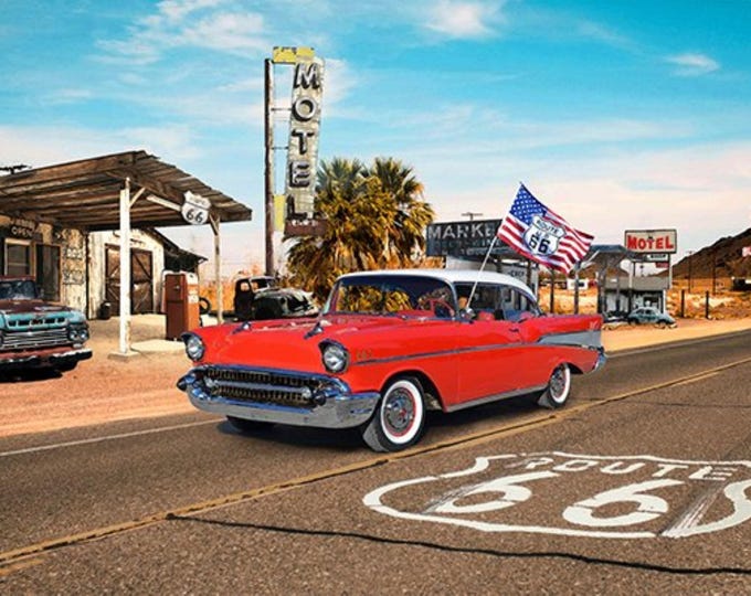 57 Chevy Bel Air and Vintage Gas Station 29" Panel on the Road Again ...