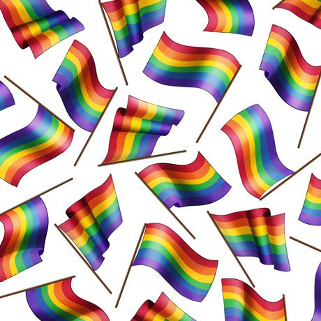 Rainbow Flags on White Patriotic Fabric, QT Fabrics This and That ...