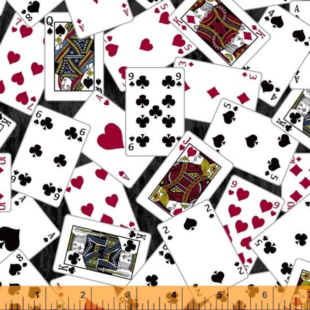 Playing Cards on Black Fabric by the Yard / Poker Game Fabric / Game ...