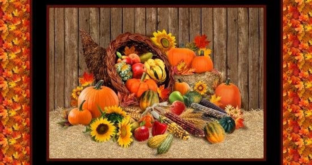 Harvest Time Cornucopia Fabric Panel by Elizabeth Studio Autumn ...
