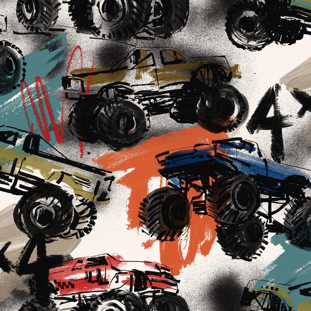 Monster Truck Fabric / Monster Trucks Abstract Mash the Throttle Full ...