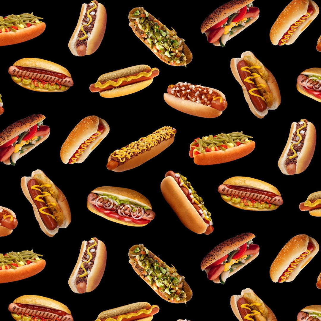Hot Dog Fabric / Americana Hot Dogs Yardage / Picnic Cookout Food ...