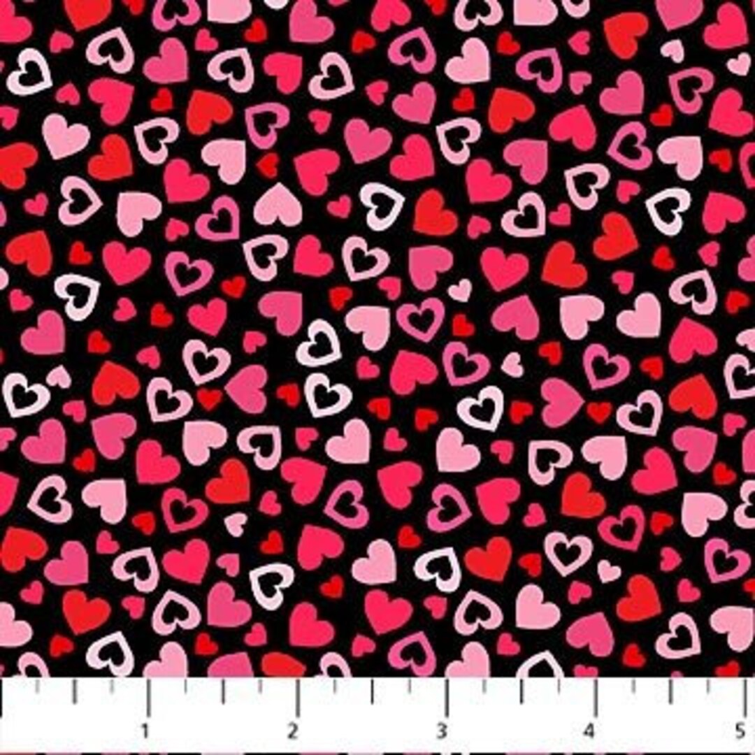 Valentine Fabric, Lovey Dovey Red and Pink Hearts on Black by Northcott ...