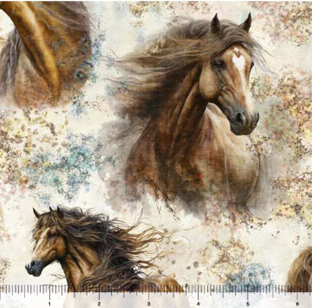 Horse Allover Fabric by the Yard / Stallion Song Collection Farm Animal ...