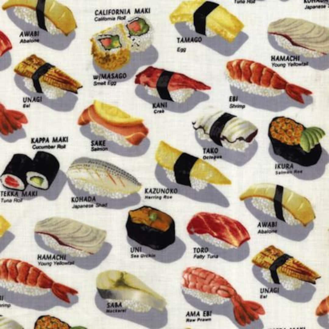 Chopsticks Please Sushi Fabric Sushi Fabric by the Yard / Food Fabric ...